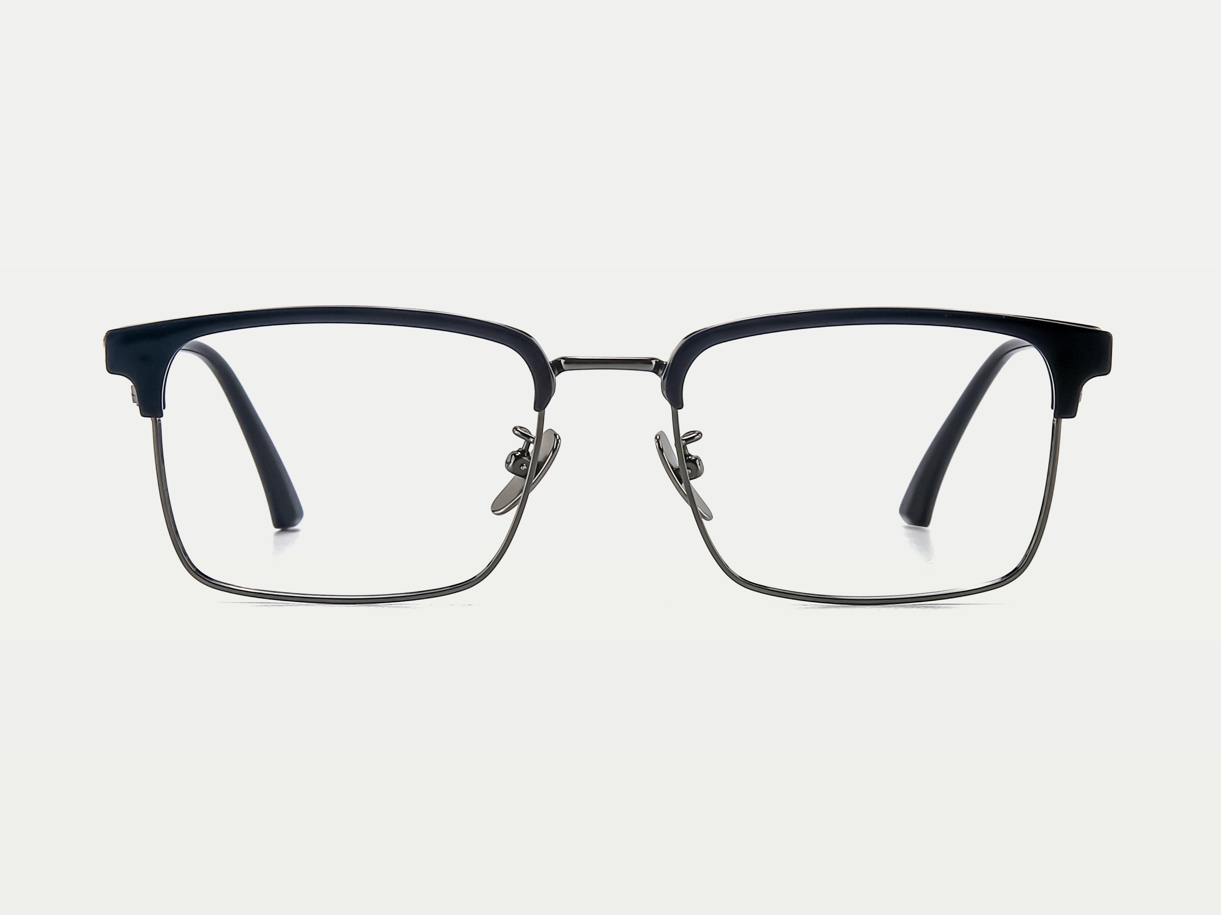 Dave Titanium Acetate Rectangular Browline Black Gunmetal Full-Rim ...